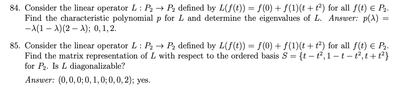 Solved = 84. Consider the linear operator L: P2 → P2 defined | Chegg.com