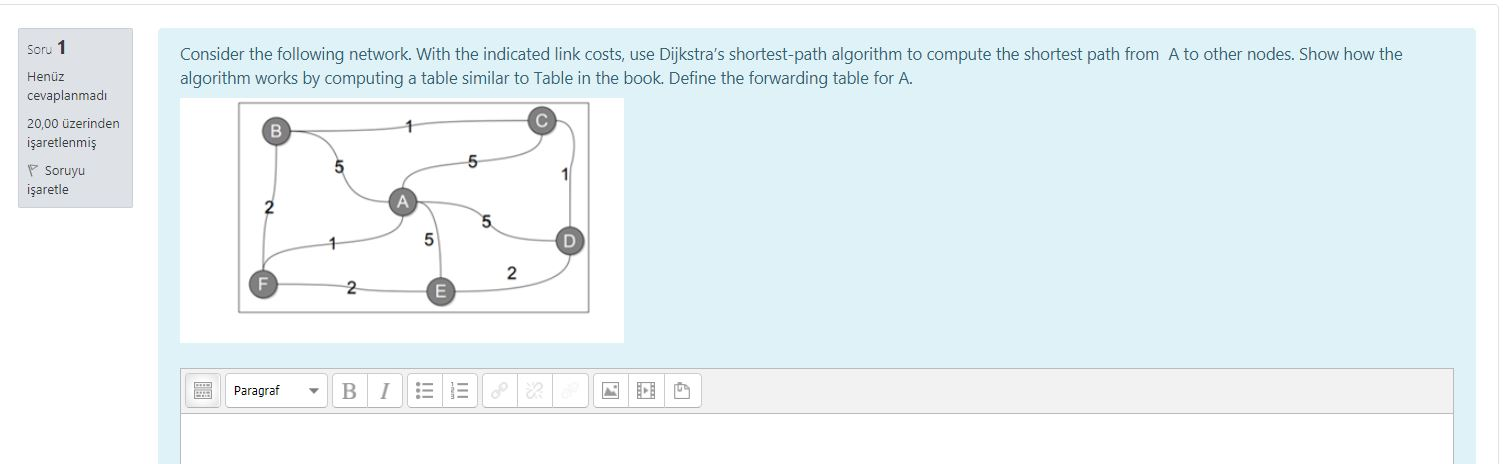 Solved Soru 1 Consider the following network. With the | Chegg.com
