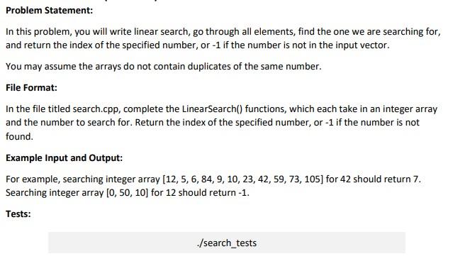 Solved int32_t Linear Search(const std::vector &numbers, | Chegg.com