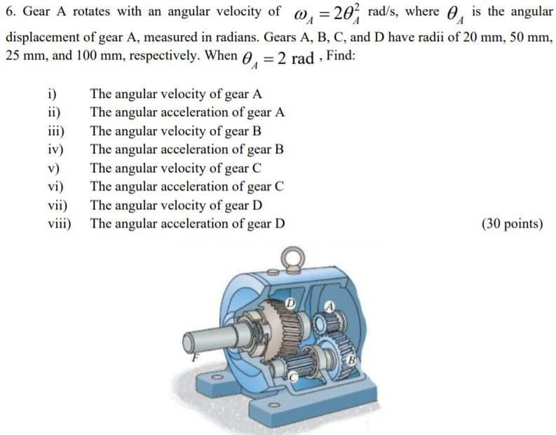Solved 6. Gear A rotates with an angular velocity of 04 = 20 | Chegg.com