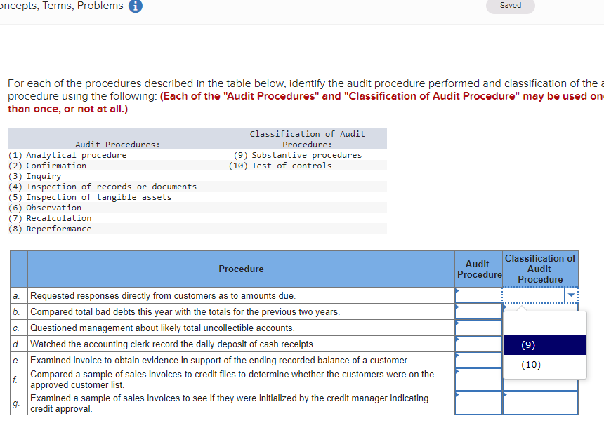 Solved For each of the procedures described in the table | Chegg.com
