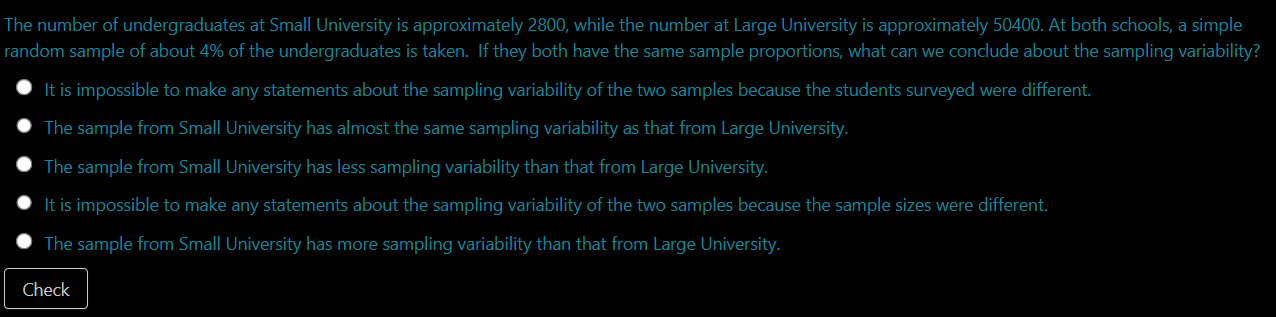 Solved The number of undergraduates at Small University is | Chegg.com