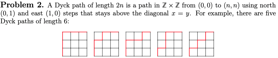 Problem 2. A Dyck path of length 2n is a path in Z×Z | Chegg.com