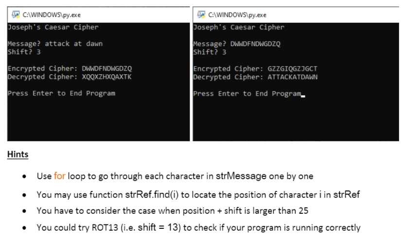 Solved C:\WINDOWS\py.exe Joseph's Caesar Cipher Message? | Chegg.com
