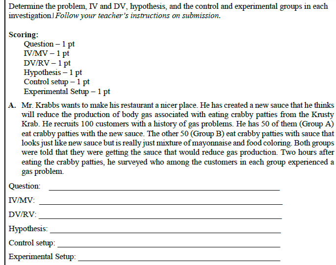 Determine the problem, IV and DV, hypothesis, and the | Chegg.com