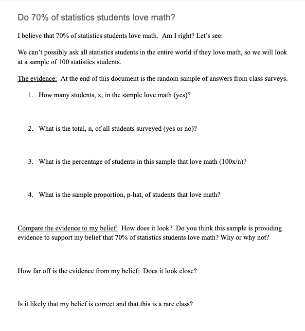 Solved Do 70% of statistics students love math? I believe | Chegg.com