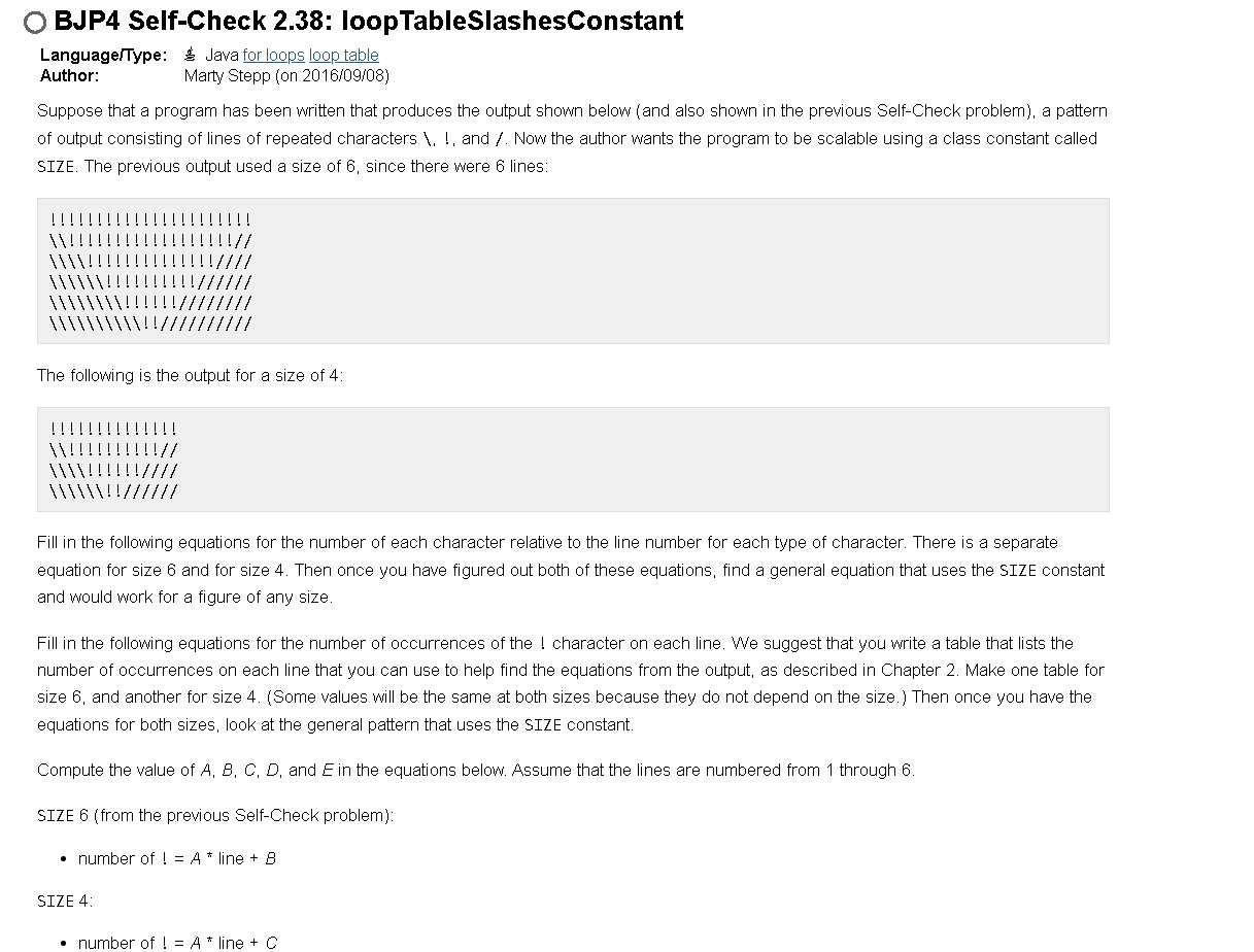 Solved OBJP4 Self-Check 2.38: loopTableSlashes Constant | Chegg.com