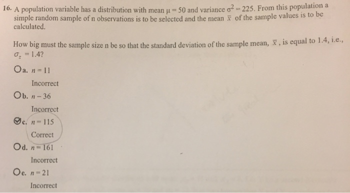 Solved 16. A population variable has a distribution with | Chegg.com