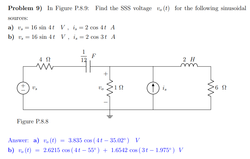 Solved Problem 9) In Figure P.8.9: Find the SSS voltage | Chegg.com