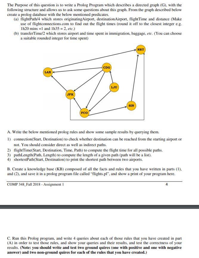 The Purpose of this question is to write a Prolog | Chegg.com