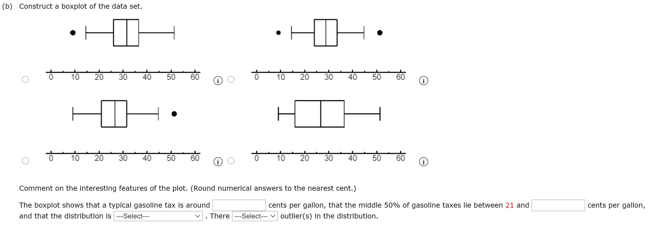Solved B Construct A Boxplot Of The Data Set O 1 기 10 20 8821