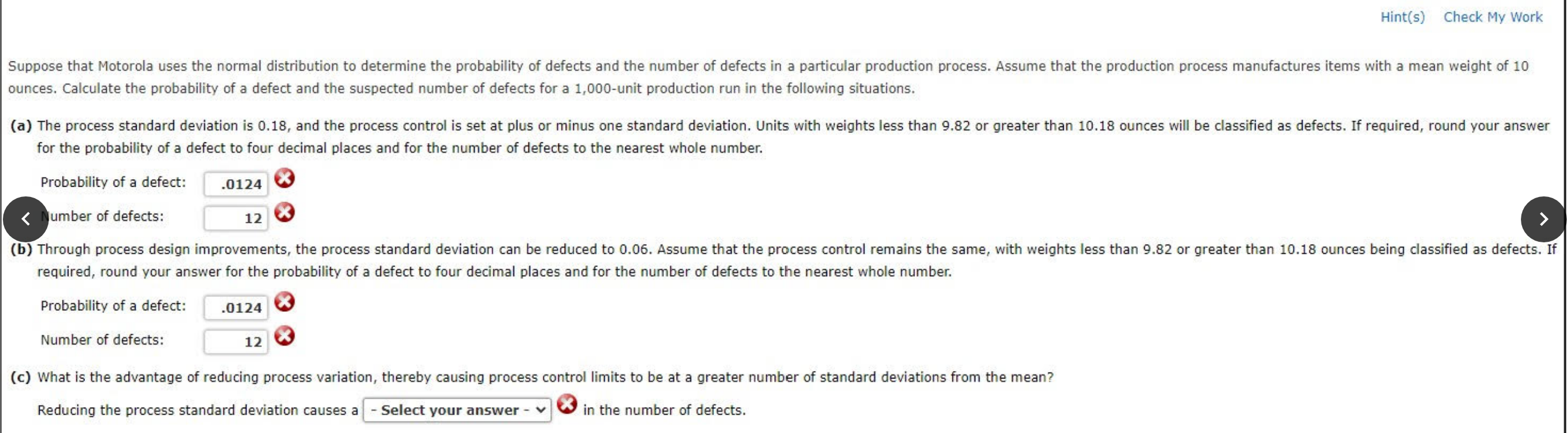 Solved ounces. Calculate the probability of a defect and the | Chegg.com
