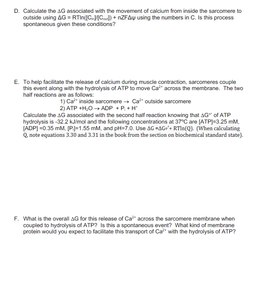 Solved D. Calculate the \\( \\Delta G \\) associated with | Chegg.com