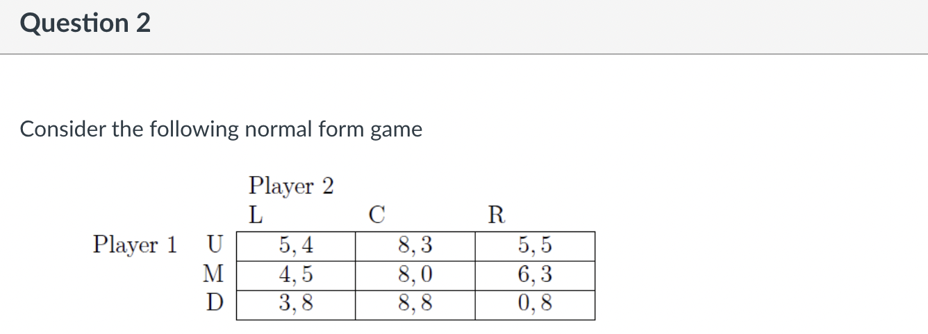 Solved Question 2 Consider the following normal form game | Chegg.com