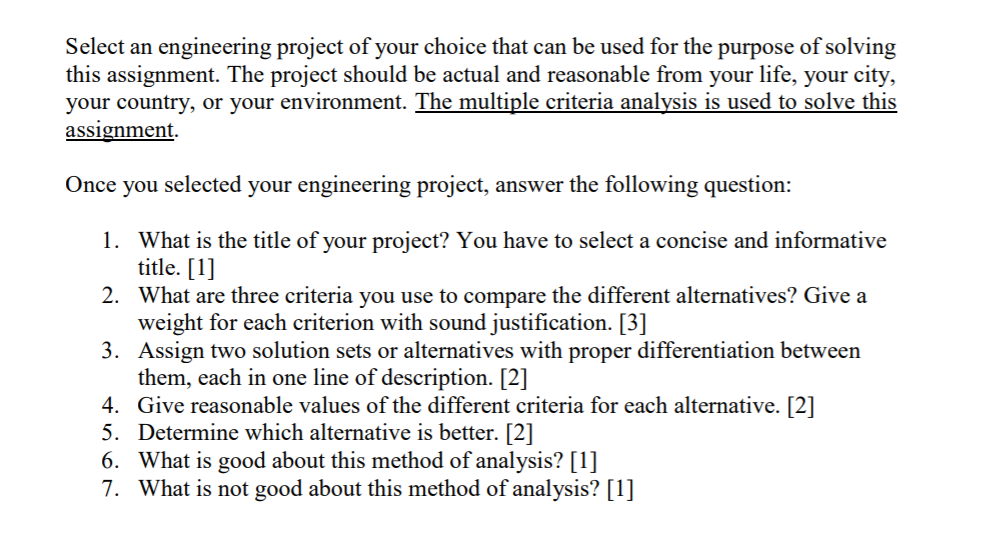 Solved Select an engineering project of your choice that can | Chegg.com