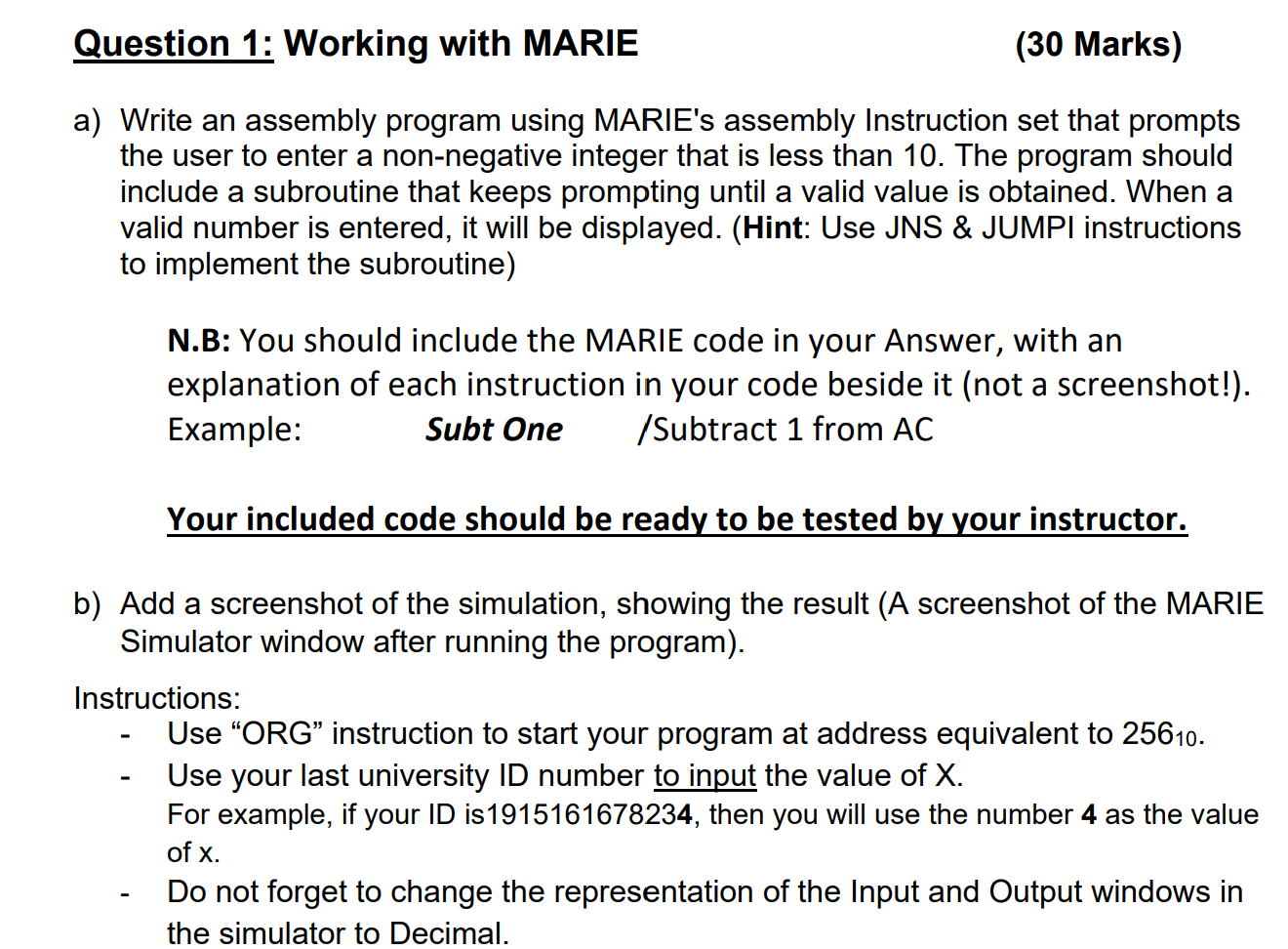 Solved Write an assembly program using MARIE's assembly | Chegg.com
