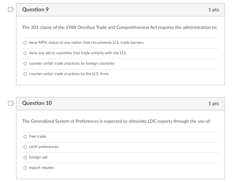Solved Question 9 1 pts The 301 clause of the 1988 Omnibus | Chegg.com