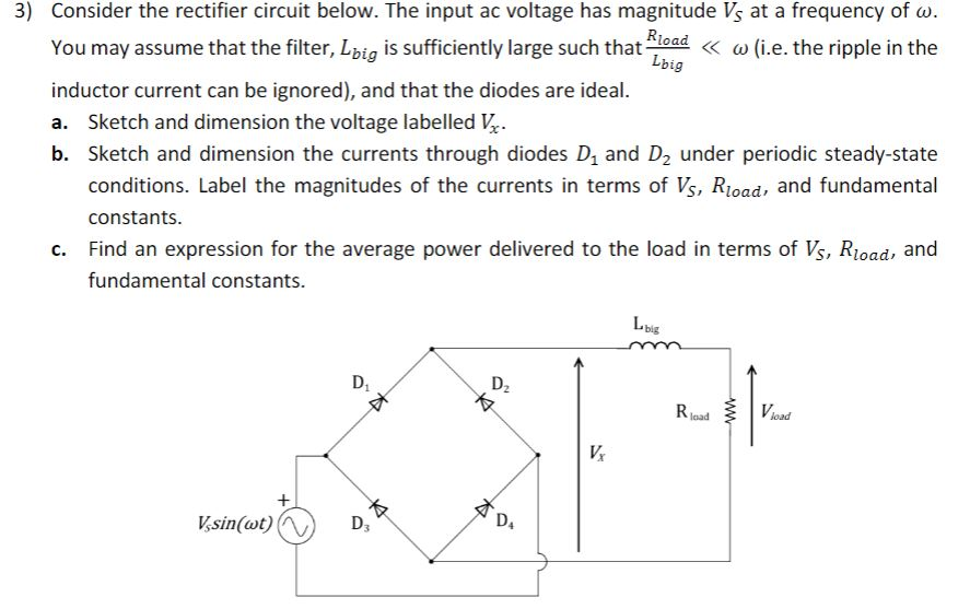 Solved 3) Consider the rectifier circuit below. The input ac | Chegg.com
