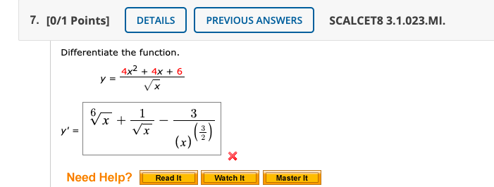 Solved 7. [0/1 Points) DETAILS PREVIOUS ANSWERS SCALCET8 | Chegg.com