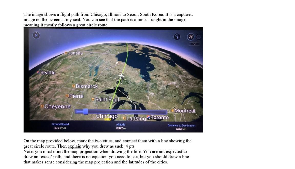 Solved The image shows a flight path from Chicago, Illinois | Chegg.com