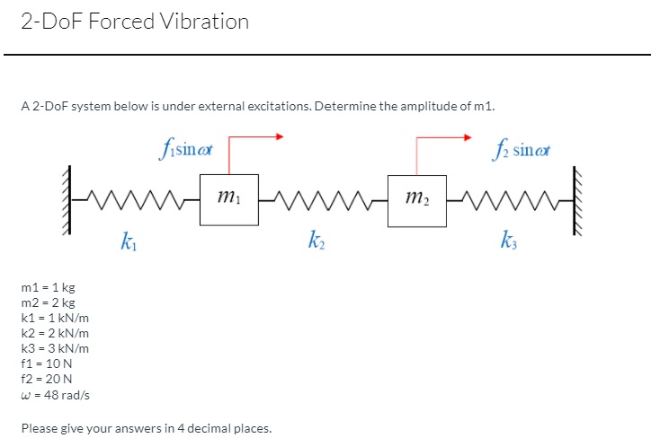 Solved 2-DoF Forced Vibration A 2-DoF system below is under | Chegg.com