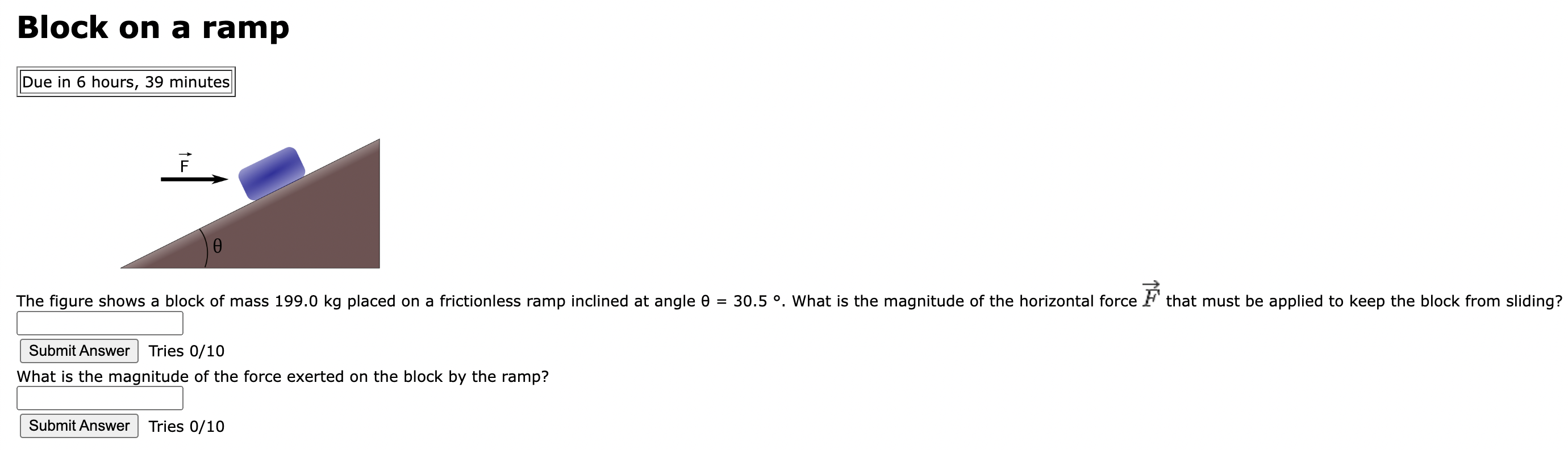 Solved Block on a ramp The fiqure shows a block of mass | Chegg.com