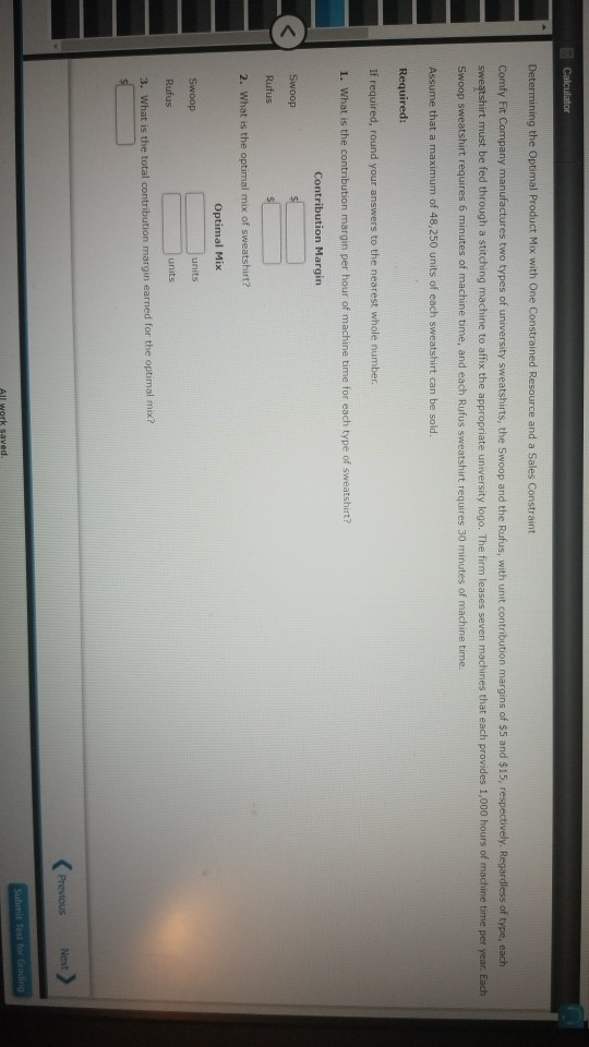 Solved Calculator Determining the optimal Product Mix with | Chegg.com