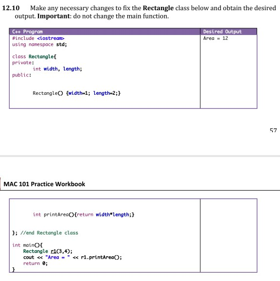 Solved 12.10 Make any necessary changes to fix the Rectangle | Chegg.com