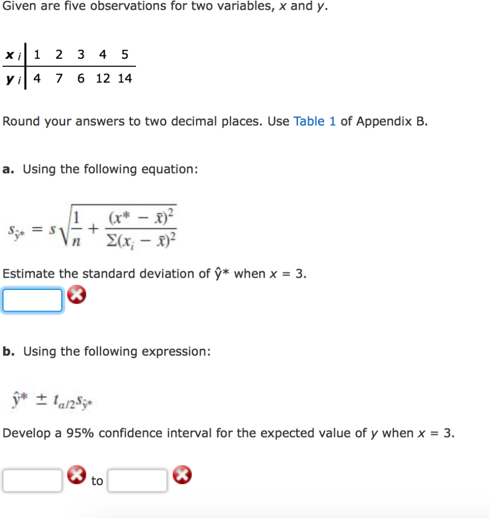 Solved Given are five observations for two variables, x and | Chegg.com