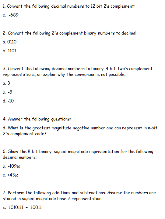 Solved 1. Convert the following decimal numbers to 12 bit | Chegg.com