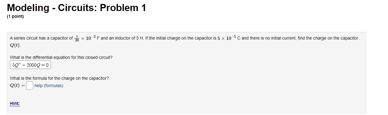 Solved Modeling - Circuits: Problem 1 (1 point) X A series | Chegg.com