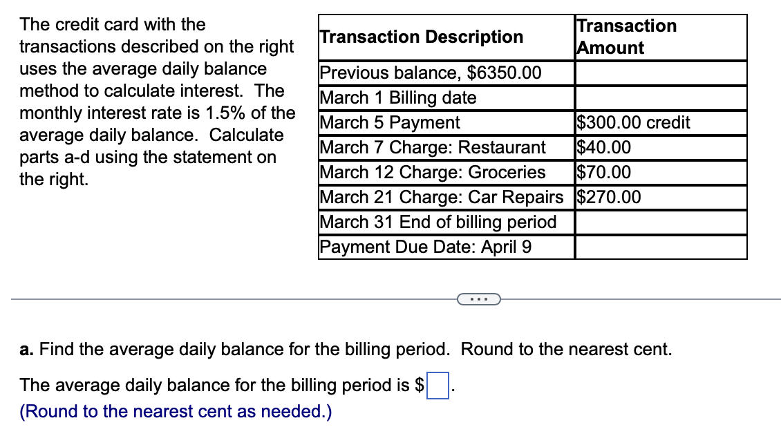 Solved The credit card with the transactions described on | Chegg.com