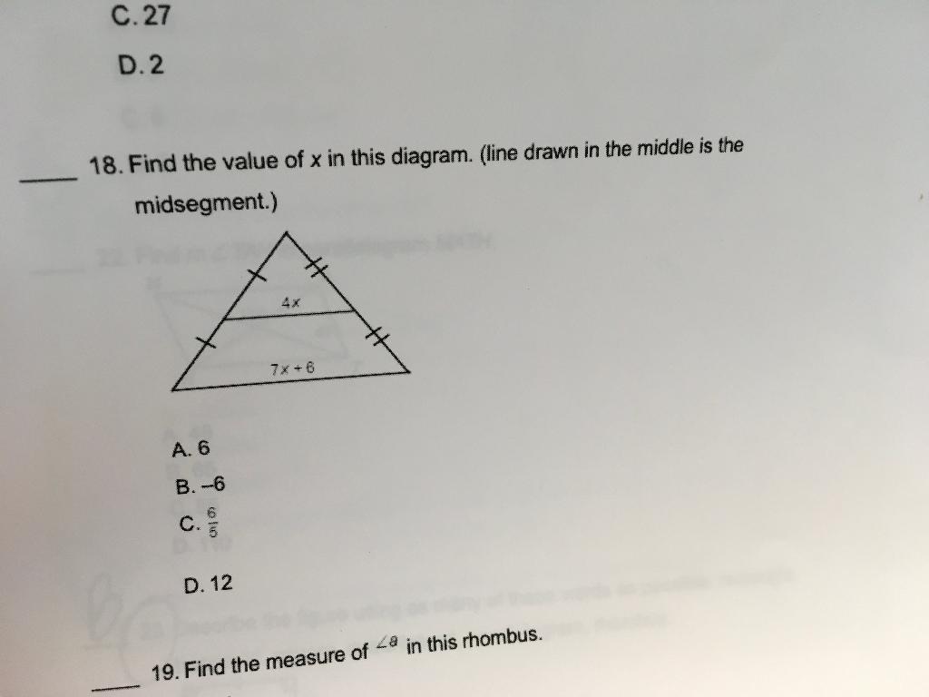Solved C.27 D.2 18. Find the value of x in this diagram. | Chegg.com
