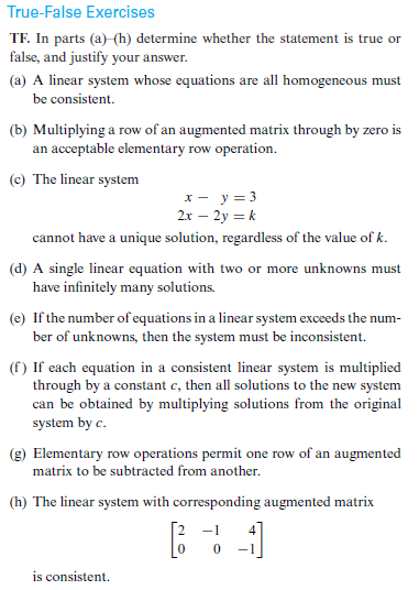 Solved True False Exercises TE. In parts (a) (h) determine | Chegg.com