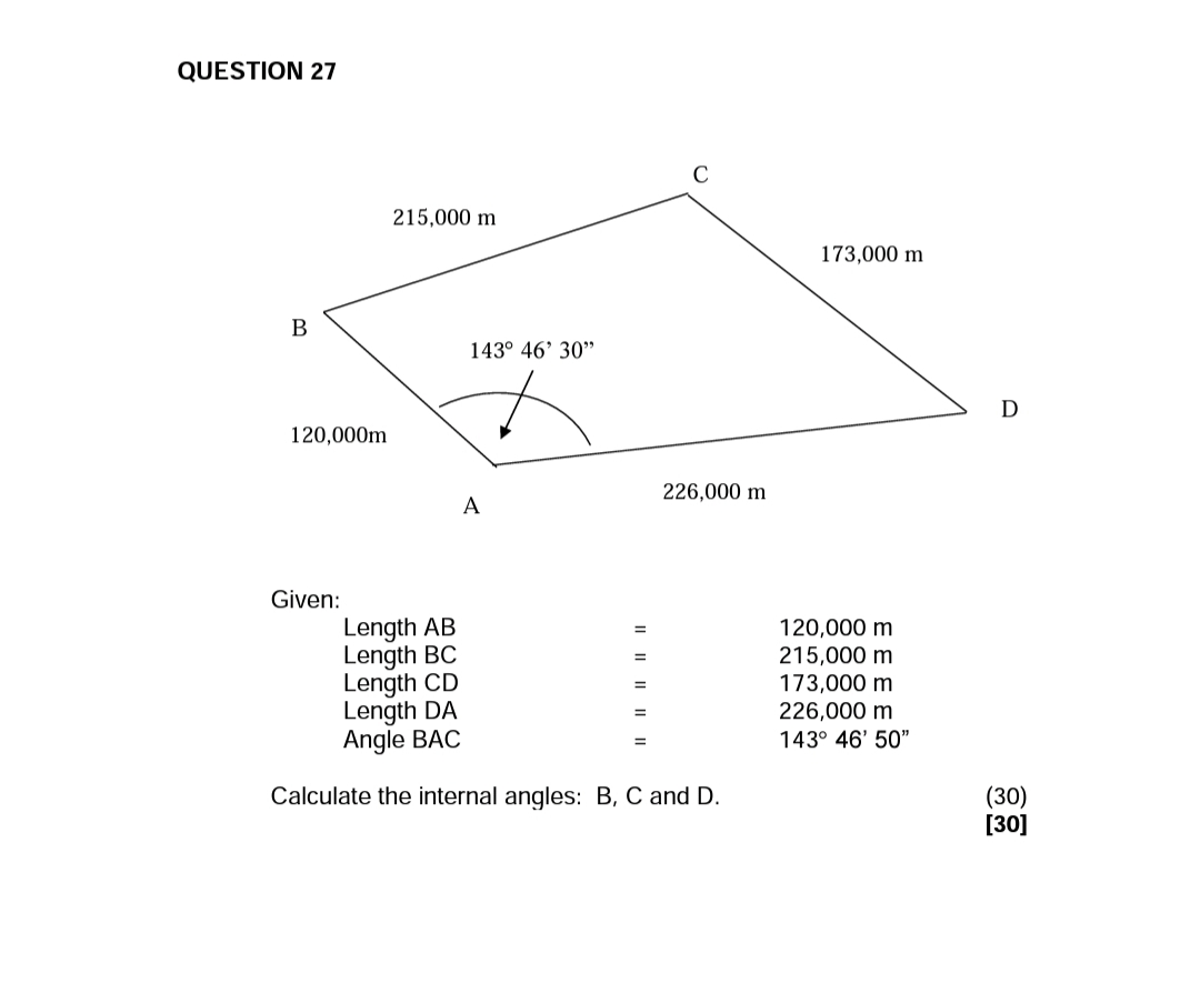 Question 27 Calculate The Internal Angles B C And