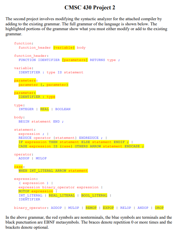 Solved CMSC 430 Project 2 The second project involves | Chegg.com