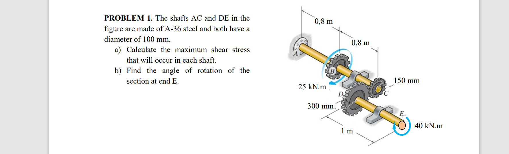 Solved PROBLEM 1. The shafts AC and DE in the figure are | Chegg.com