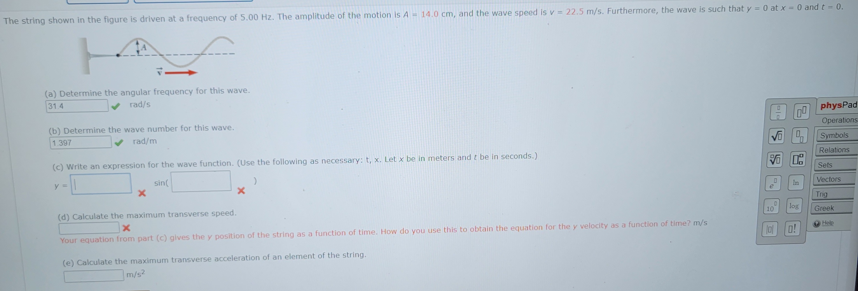 Solved (a) Determine the angular frequency for this wave. | Chegg.com