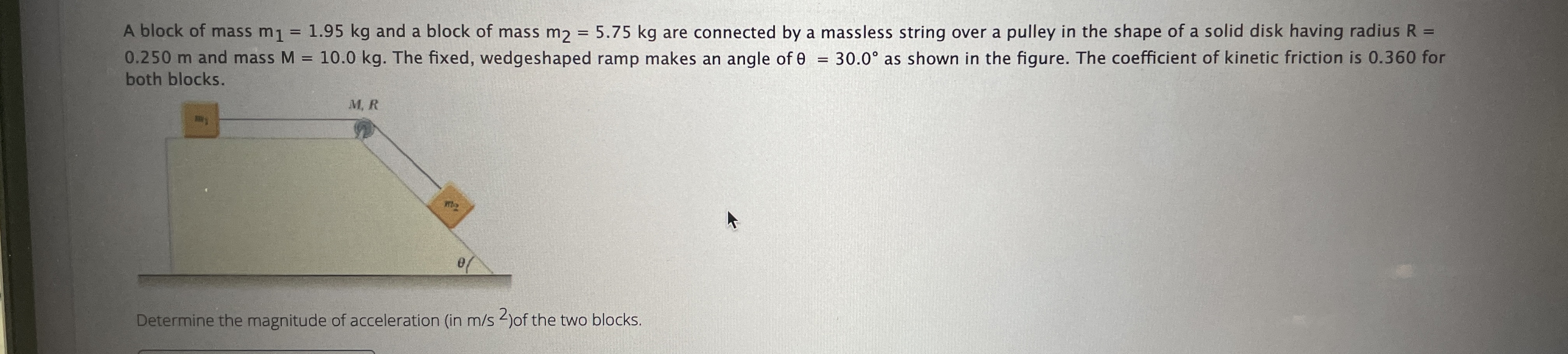 Solved A block of ﻿mass m1=1.95kg ﻿and a block of ﻿mass | Chegg.com