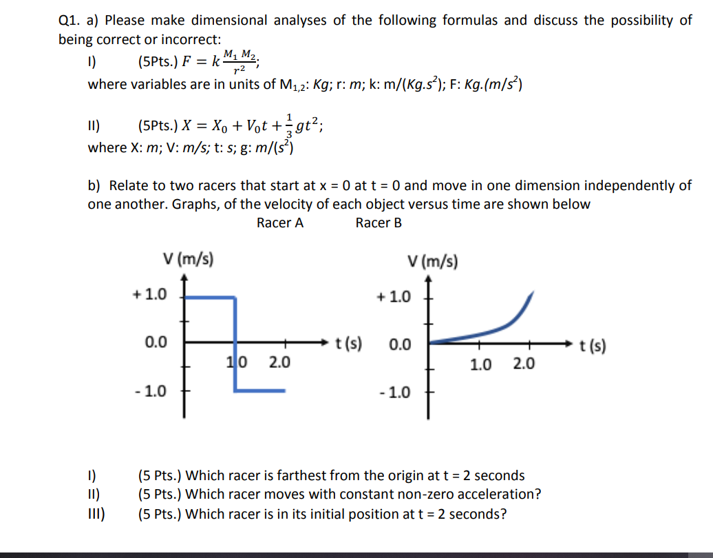 Solved Q1. a) Please make dimensional analyses of the | Chegg.com