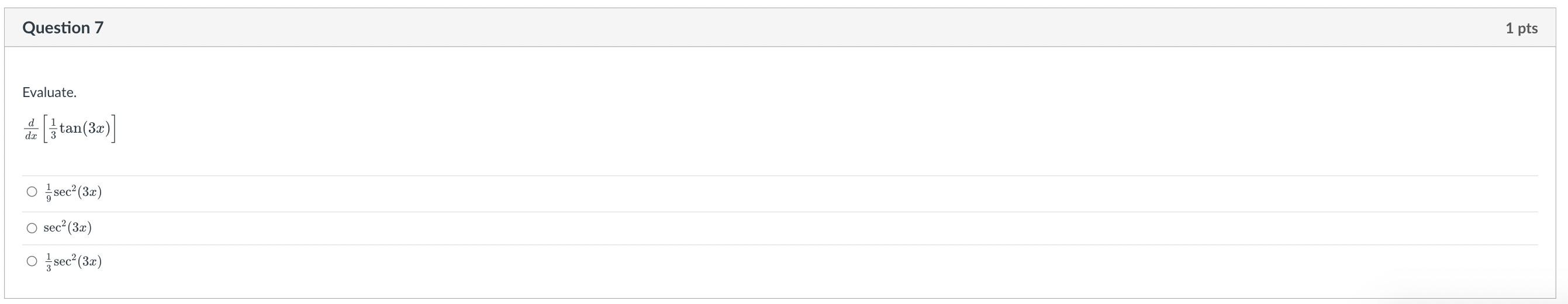 Solved Question 5 1 pts Evaluate. dxd[arctan(ex)] 1+ex1 | Chegg.com