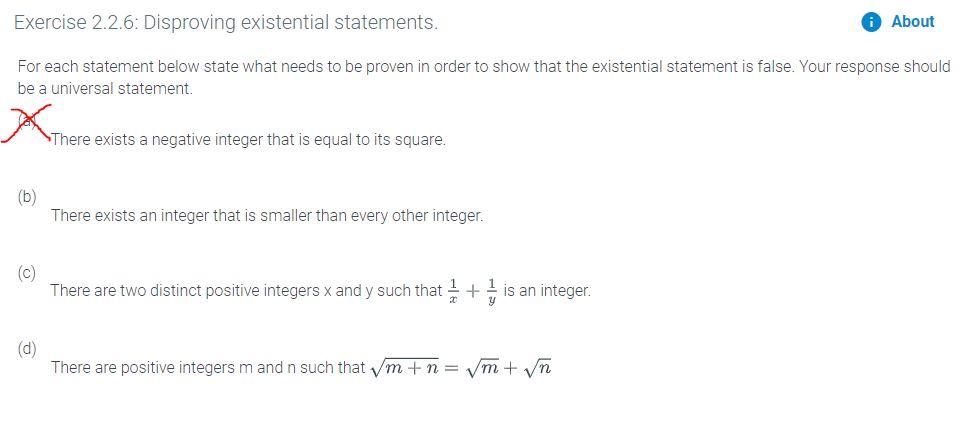 Solved Exercise 2.2.6: Disproving existential statements. | Chegg.com