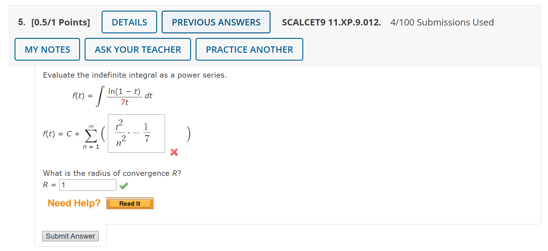 Solved .5/1 Points] SCALCET9 11.XP.9.012. 4/100 Submissions | Chegg.com