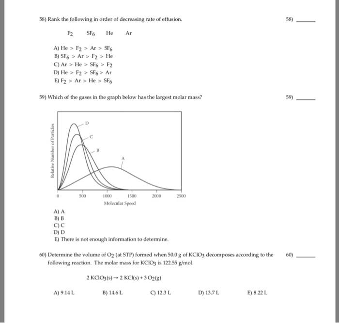 Solved 58) Rank the following in order of decreasing rate of | Chegg.com