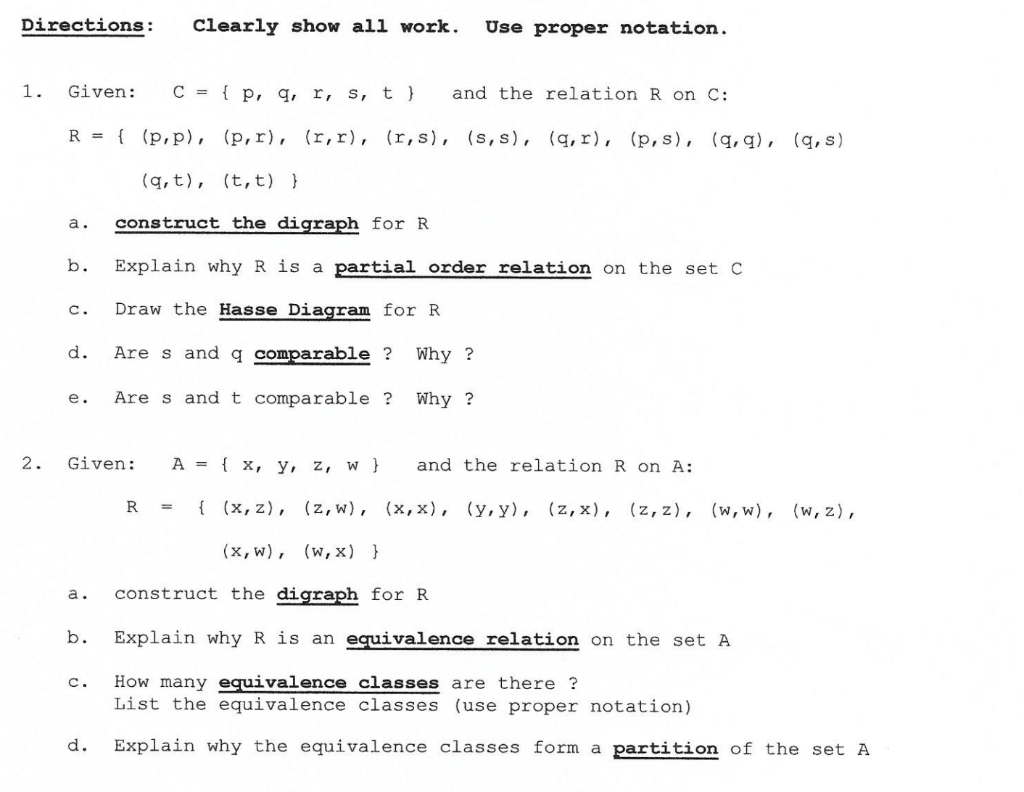 Solved Directions: clearly show all work. Use proper | Chegg.com