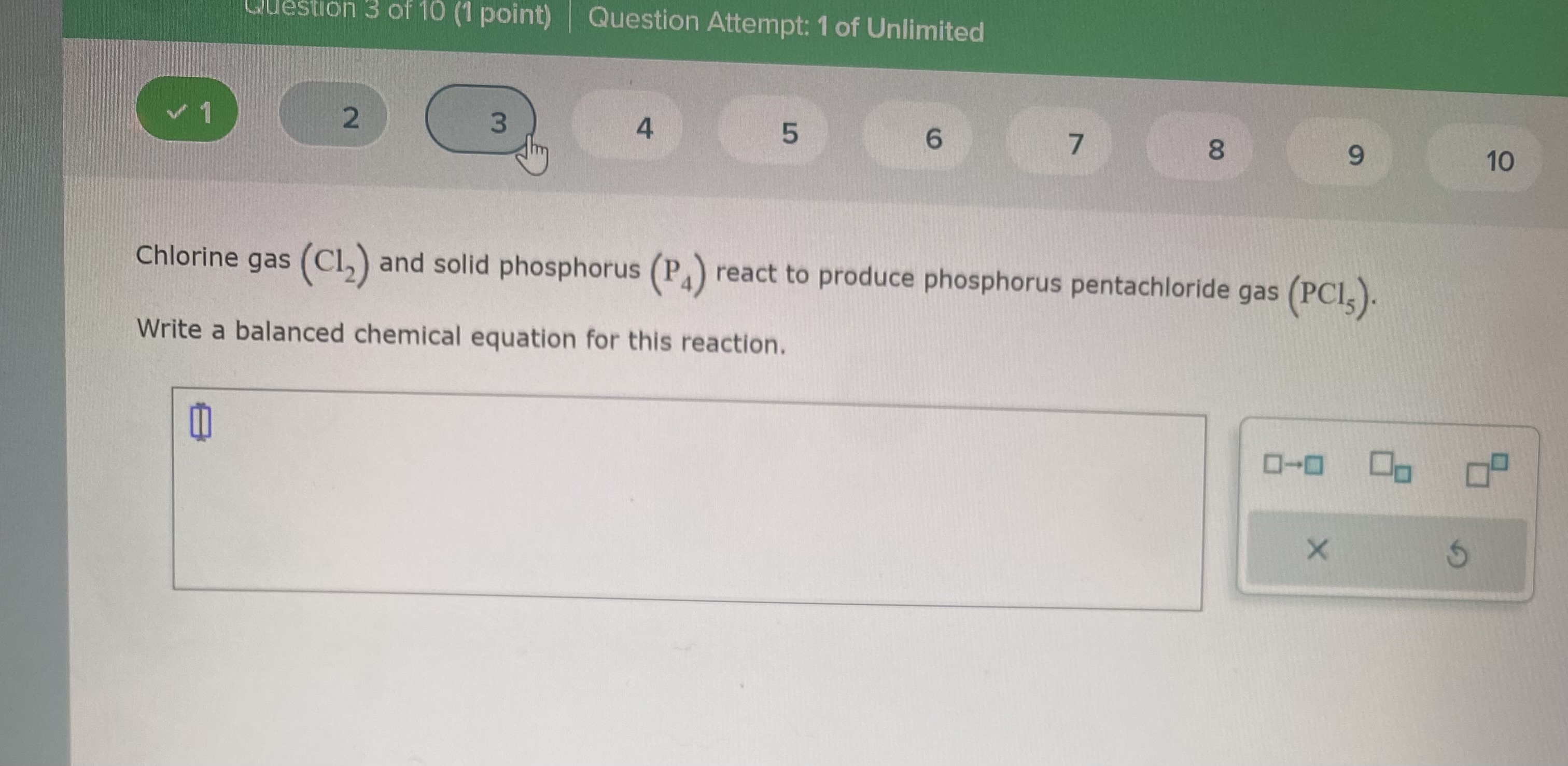 Solved Chlorine gas (Cl2) and solid phosphorus (P4) react to | Chegg.com