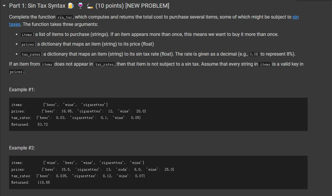 Solved Part 1: Sin Tax Syntax (10 points) [NEW PROBLEM] | Chegg.com