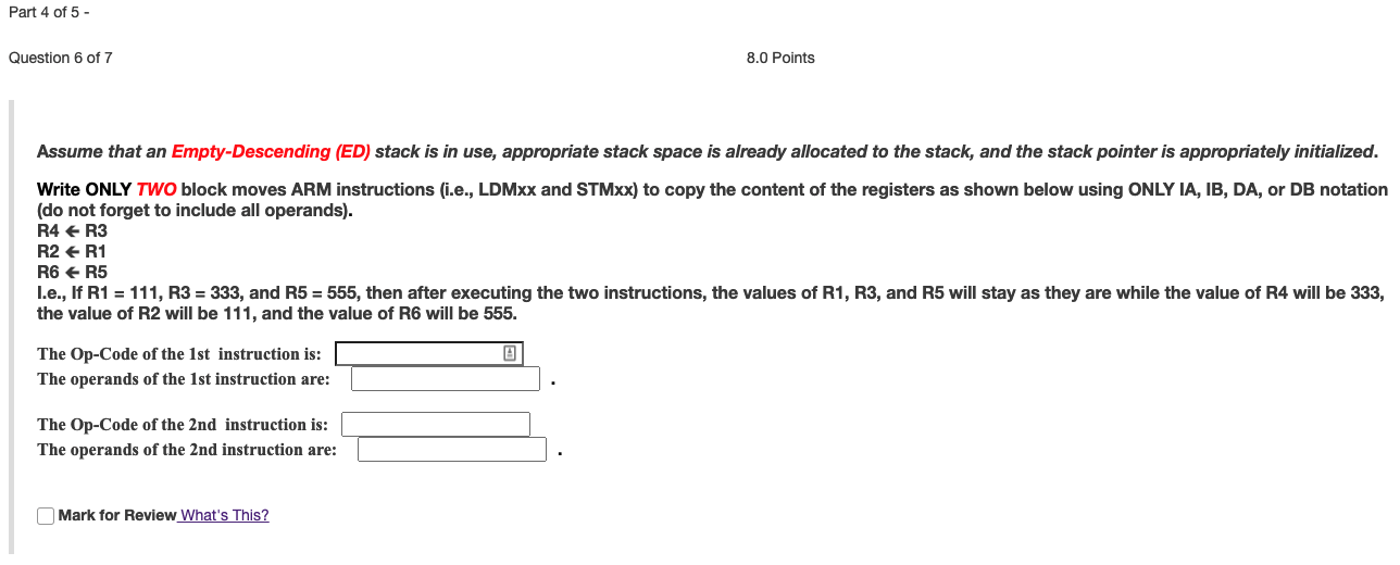 Solved Part 4 of 5 - Question 6 of 7 8.0 Points Assume that | Chegg.com