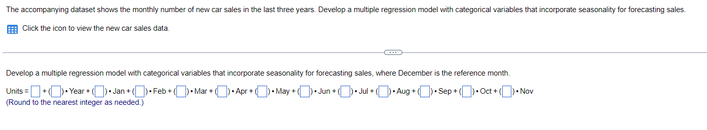 Solved Click the icon to view the new car sales data. | Chegg.com