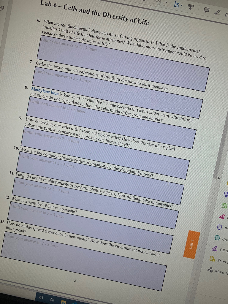 Solved Lab 6 - Cells and the Diversity of Life 6. What are | Chegg.com